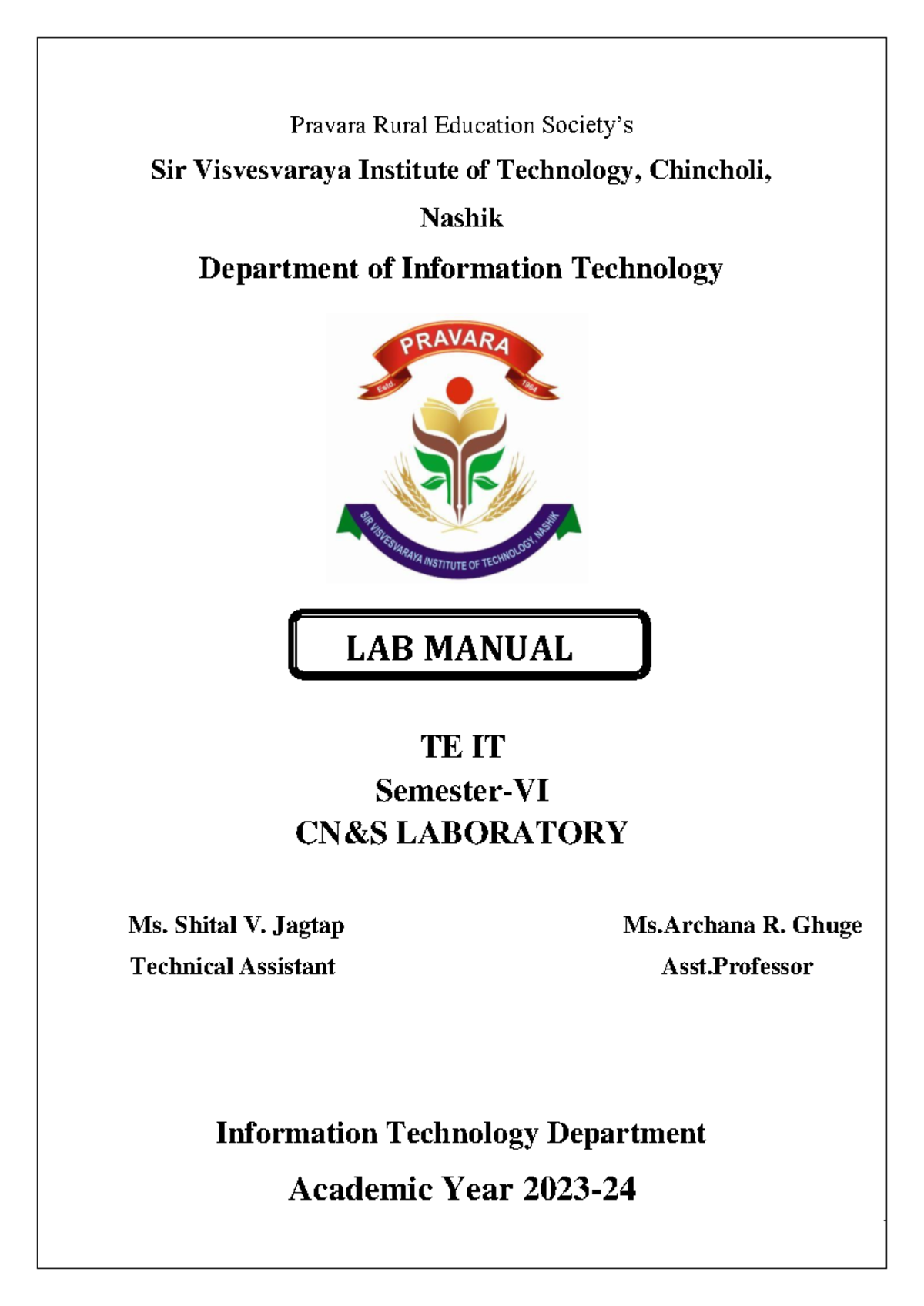 CNSL Lab manual - Pravara Rural Education Society’s Sir Visvesvaraya Institute of Technology ...