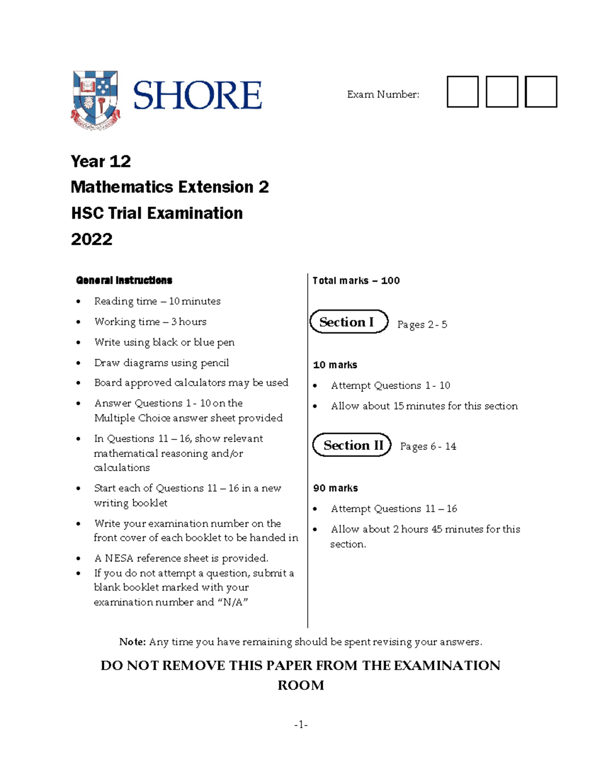 Shore 2022 4U Trials & Solutions - Year 12 Mathematics Extension 2 HSC ...