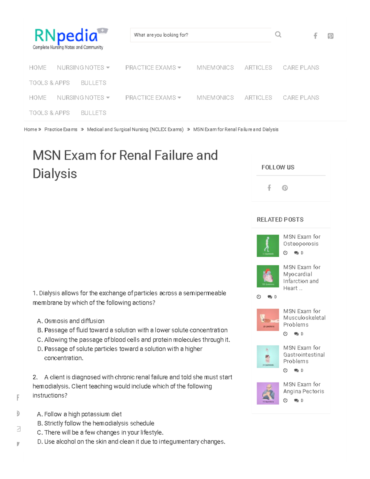 Renal & Dialysis - TEST BANKS - Home Practice Exams Medical and ...