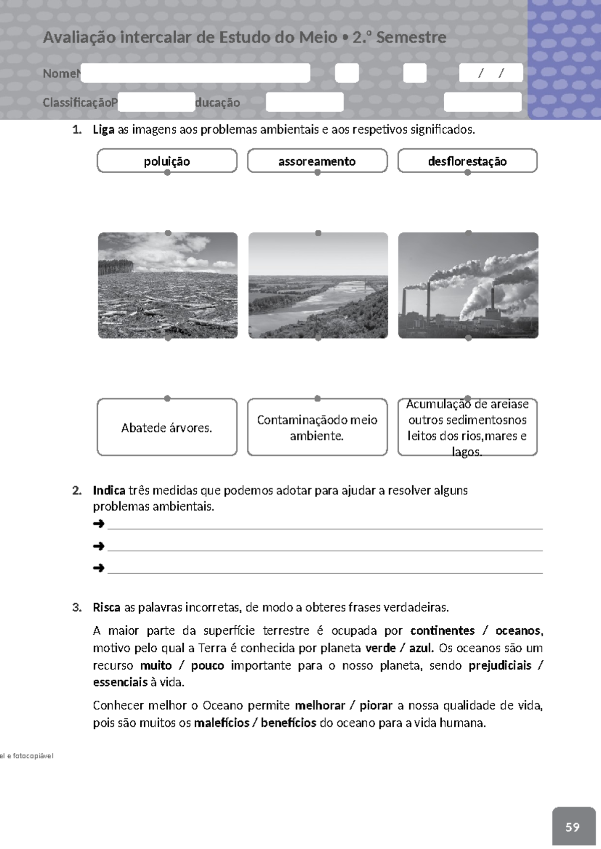 Avaliação intercalar de Estudo do Meio - 2.º Semestre 3º ano - NomeN ...