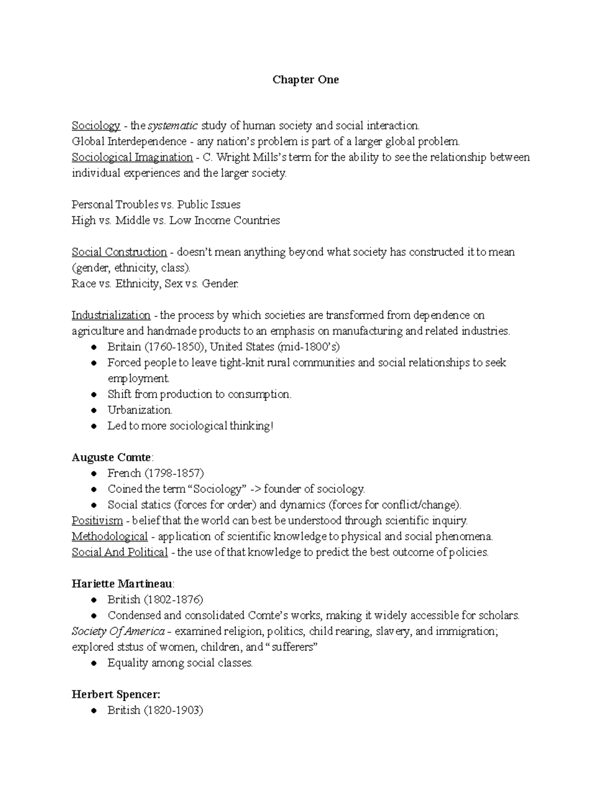 Sociology 1 Chapter 1 Textbook Notes - Pennsylvania State University ...