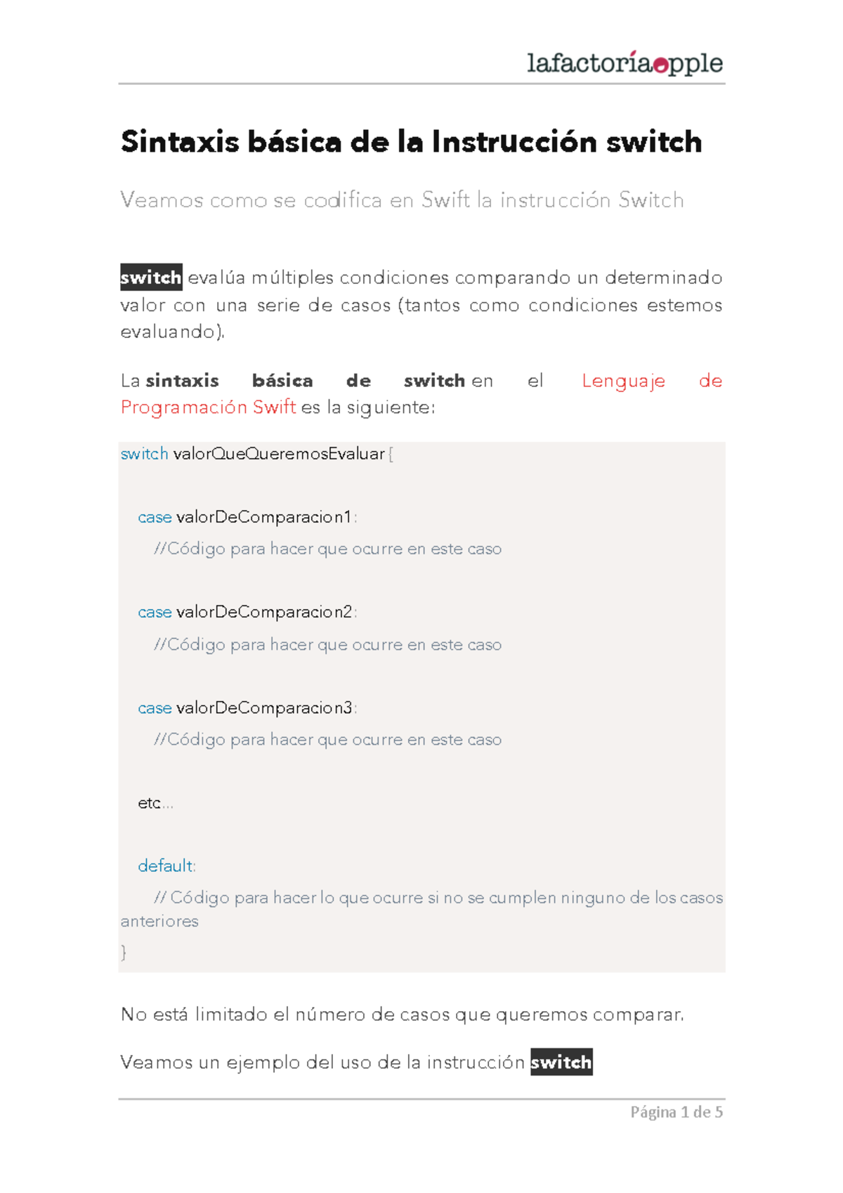 Sintaxis basica switch en swift - Sintaxis básica de la Instrucción ...