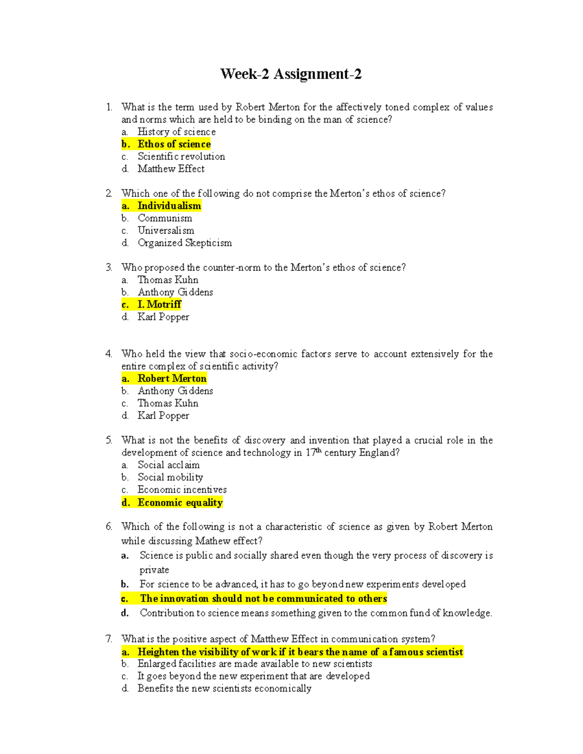 Solutions of Week 2 Assignment 2 - Week-2 Assignment- 1. What is the term used by Robert Merton ...