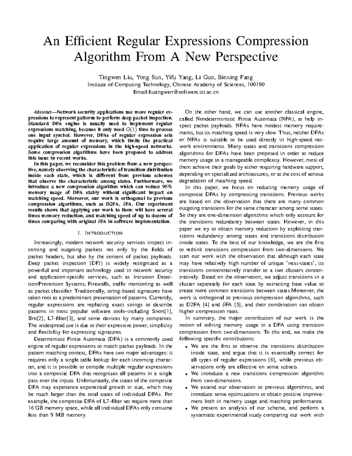 An Efficient Regular Expressions Compression Algorithm From A New Perspective An Efficient