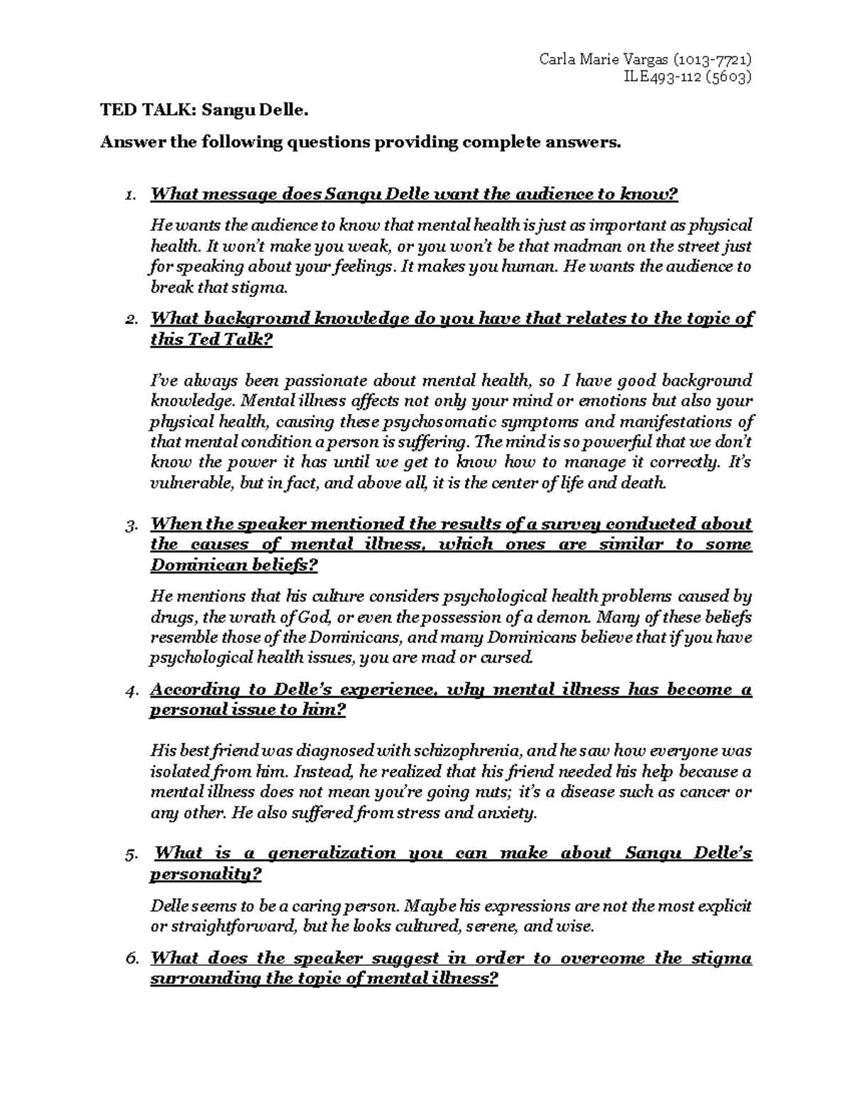 TED TALK Mental Health - Carla Marie Vargas (1013-7721) ILE493-112 ...