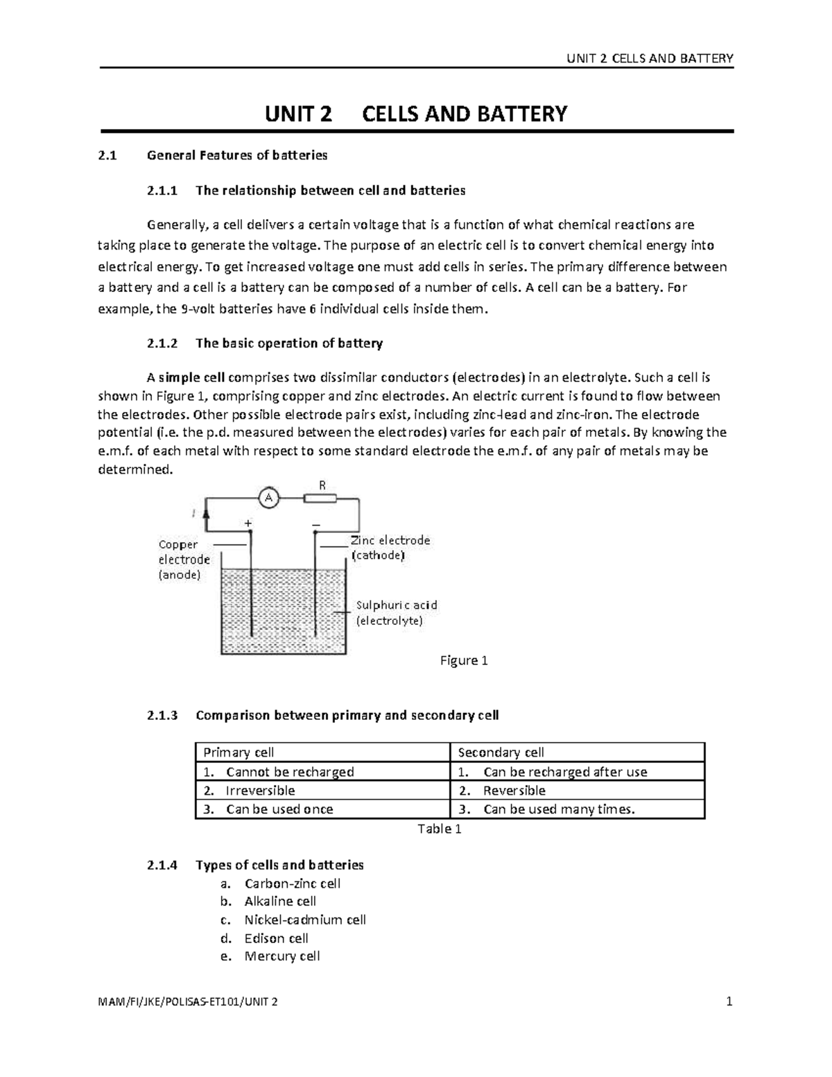 Unit 2 cells and battery 1 - UNIT 2 CELLS AND BATTERY 2 General ...