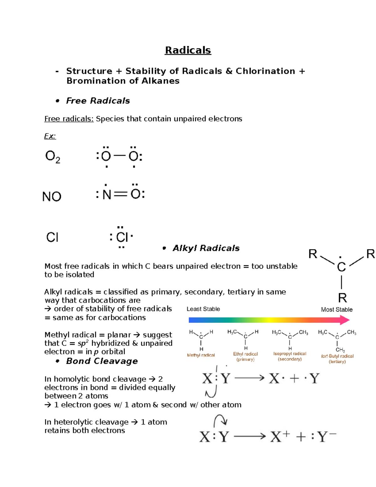 Chapter 12 - Radicals Notes - Radicals - Structure + Stability of ...