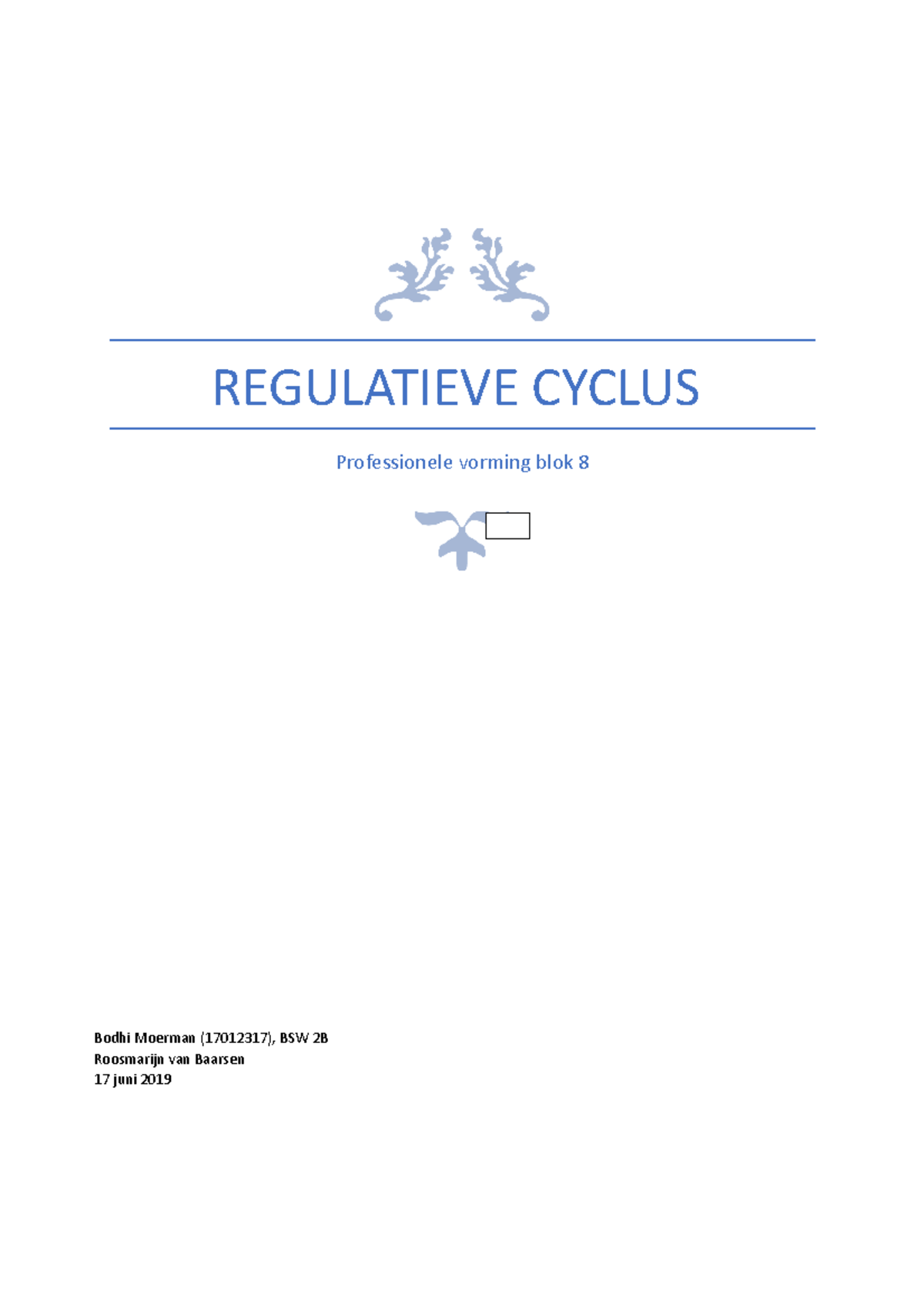 Regulatieve Cyclus Bodhi Moerman Jaar 1 - Professionele Ontwikkeling ...