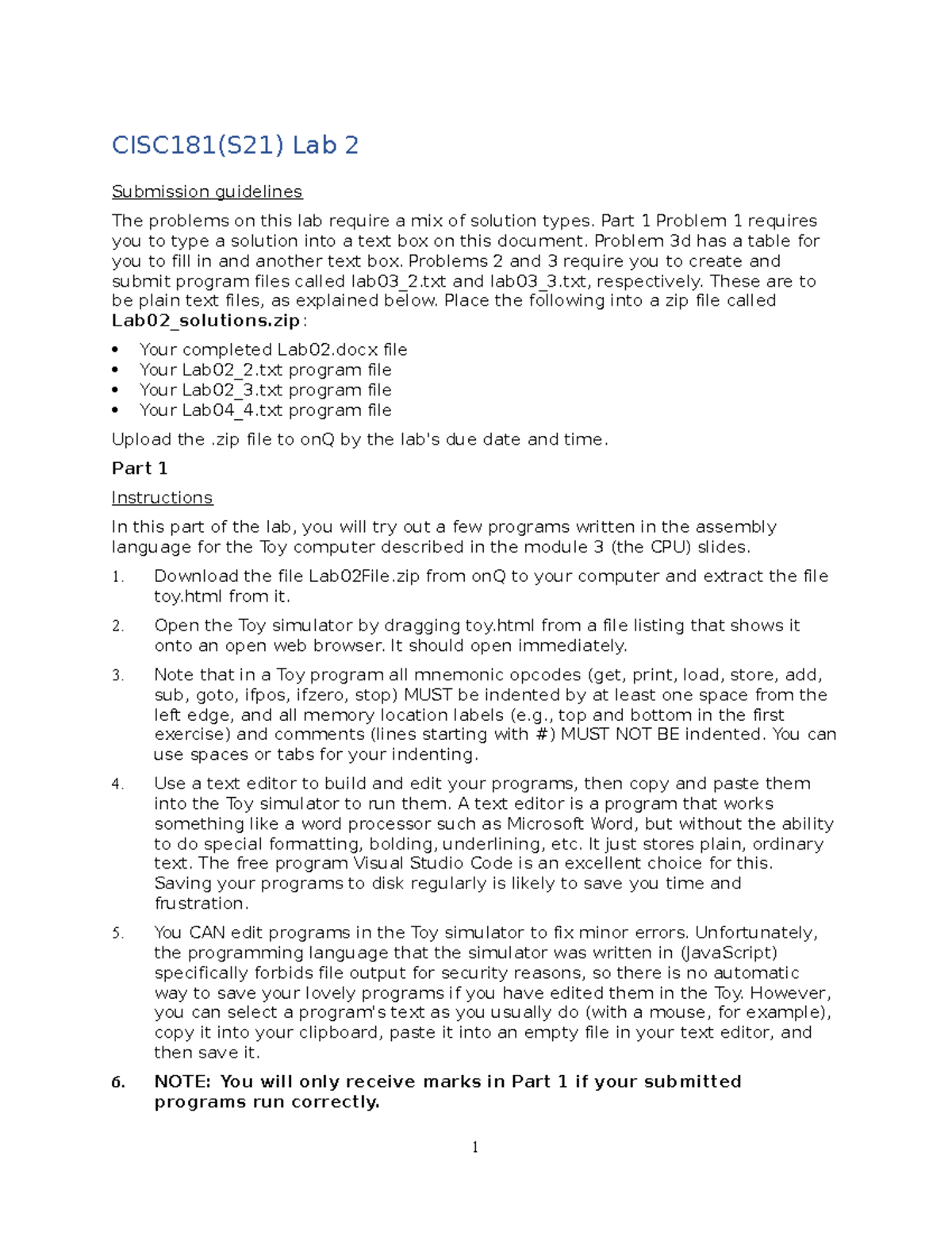 CISC181 Lab02 Final - lab 2 - CISC181(S21) Lab 2 Submission guidelines The problems on this lab ...