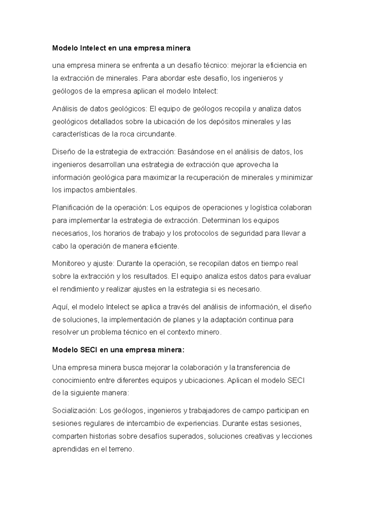 Modelo Intelect en una empresa minera - Para abordar este desafío, los ...