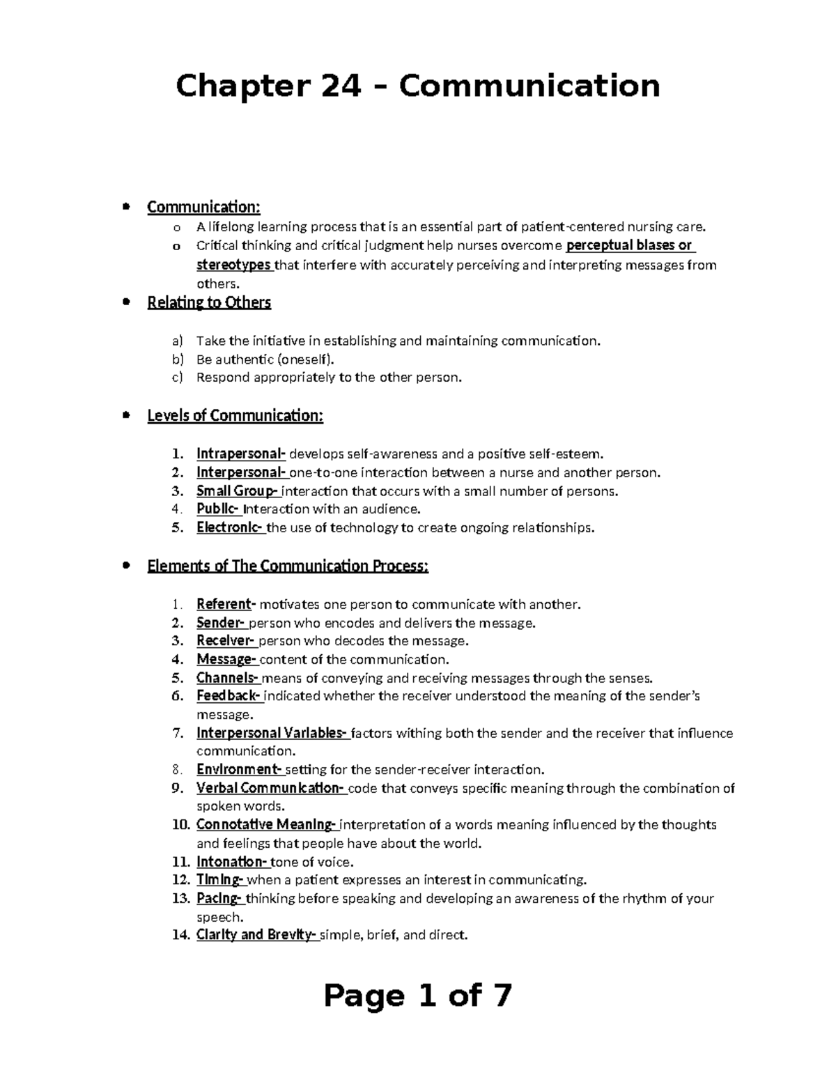 Chapter 24-Communication-Notes - Communication: o A lifelong learning ...