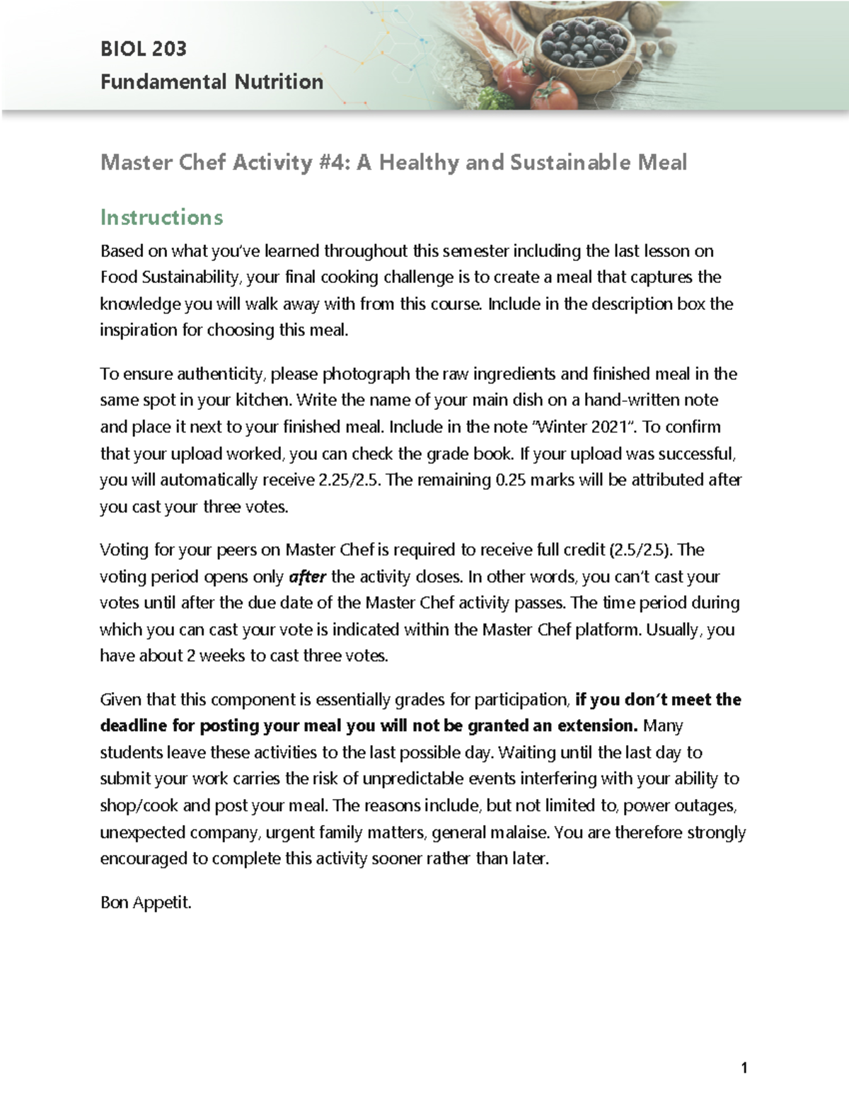 BIOL203 Masterchef 4 - Fundamental Nutrition Master Chef Activity #4: A ...