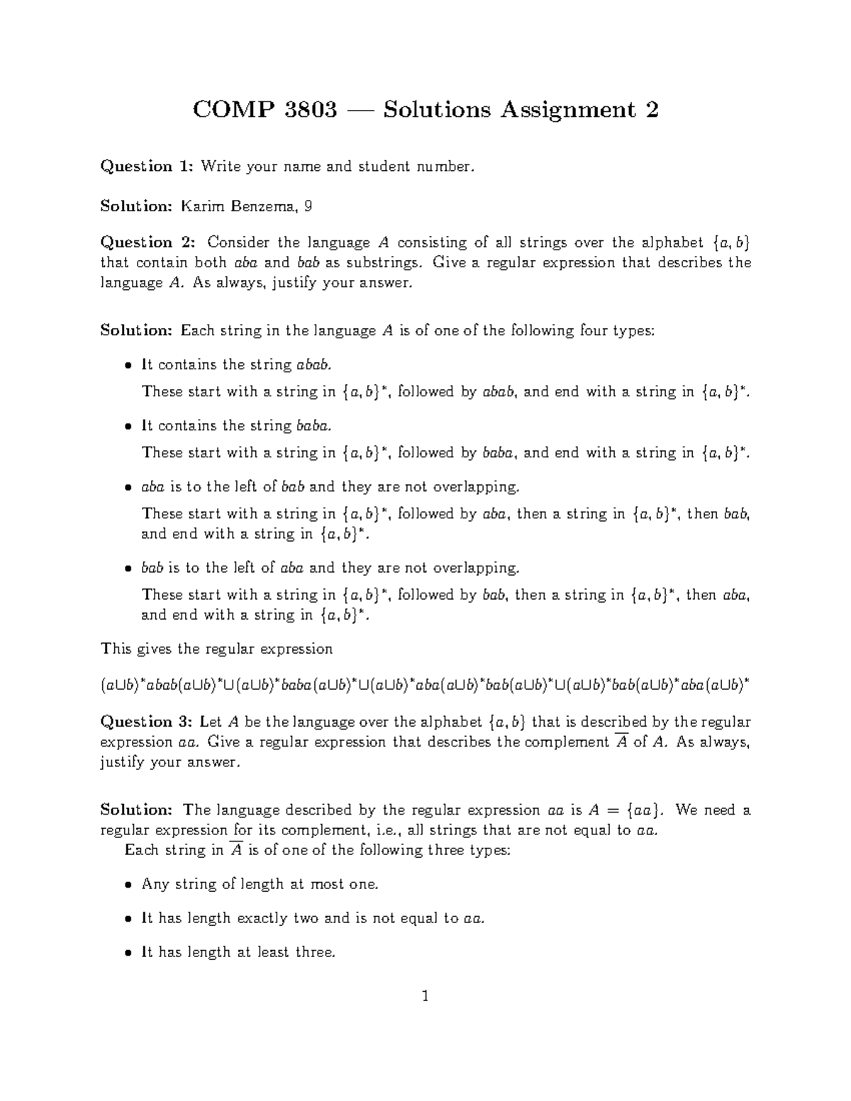 Solutions-ass2 - Assignment solution - COMP 3803 — Solutions Assignment 2 Question 1: Write your ...