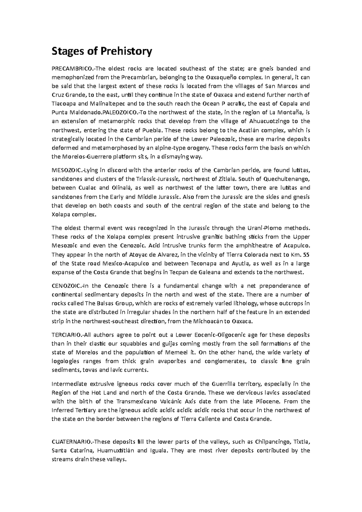 Stages of Prehistory - Lecture notes 1 - Stages of Prehistory oldest ...