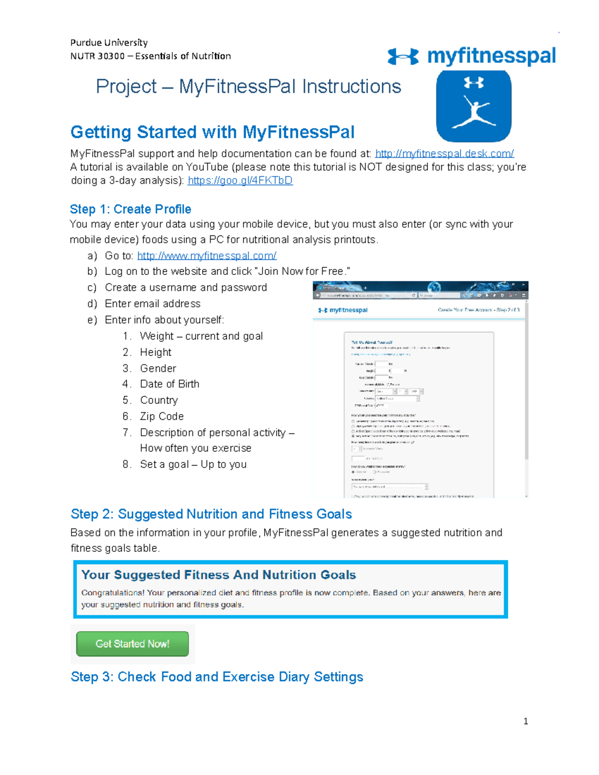 My Fitness Pal Instructions 2021 - NUTR 30300 – Essentials of Nutrition ...