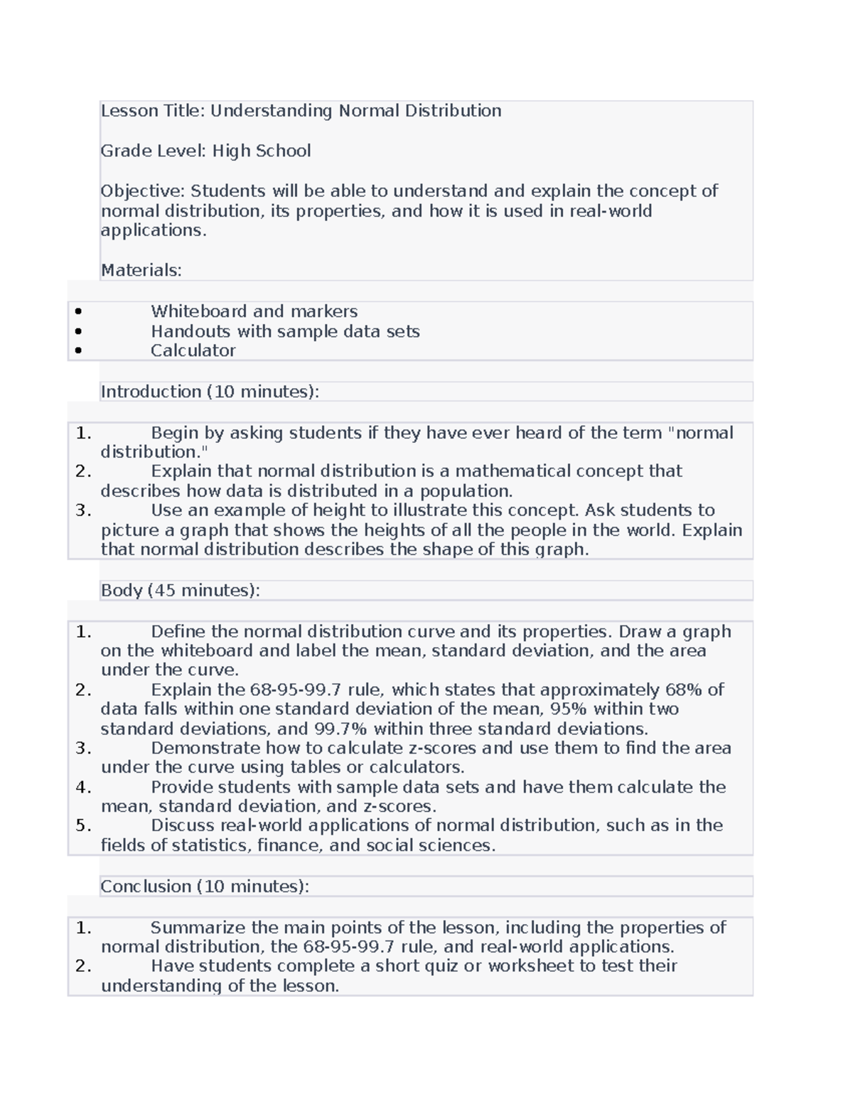 STAT & PROB Standard Normal Distribution - Lesson Title: Understanding ...