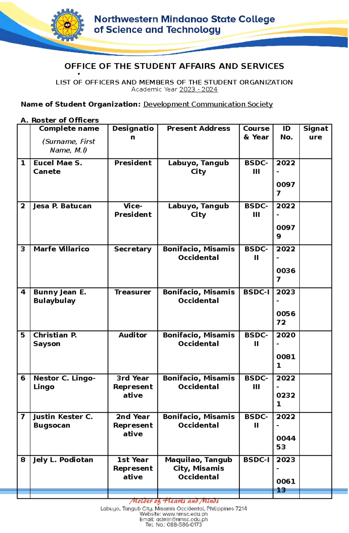 Dev Com Society Students - OFFICE OF THE STUDENT AFFAIRS AND SERVICES ...