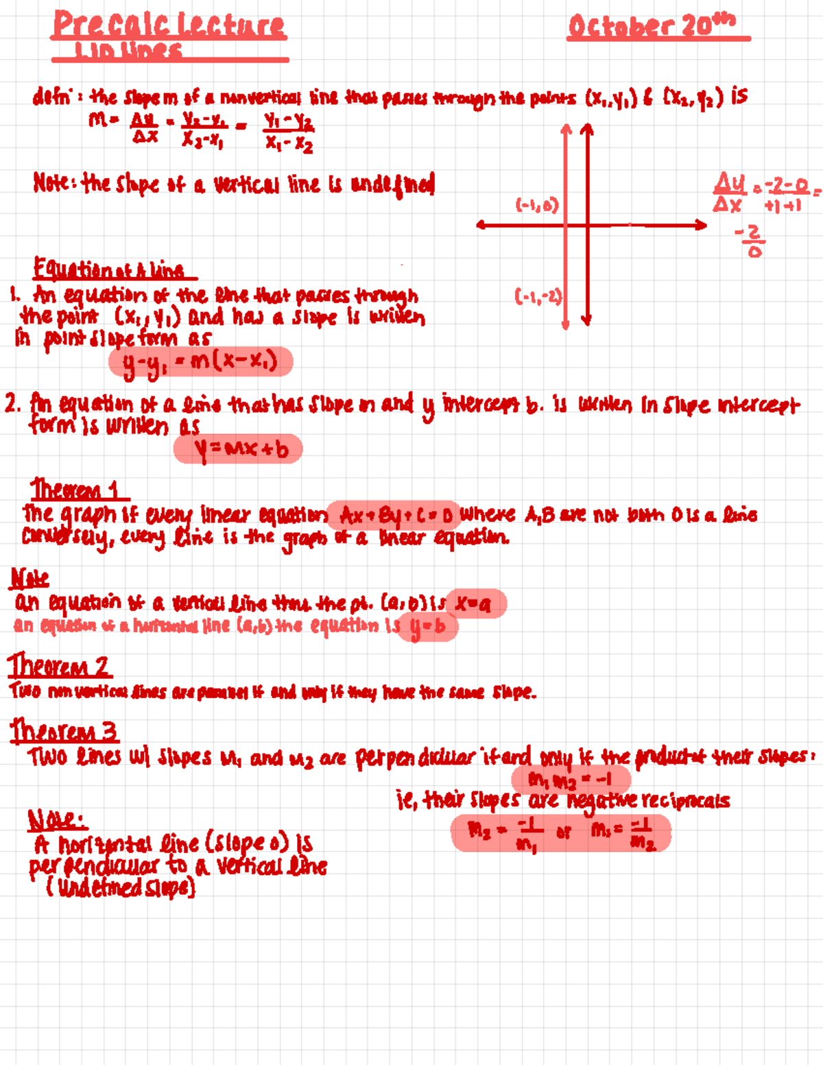 1 10 Lecture Lines Pre Calc Lecture October 20th 10 Lines Detn The Slope M Of A