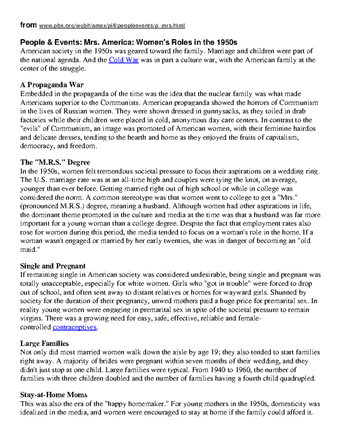 People & Events Mrs. America Women's Roles in the 1950s - from - Studocu