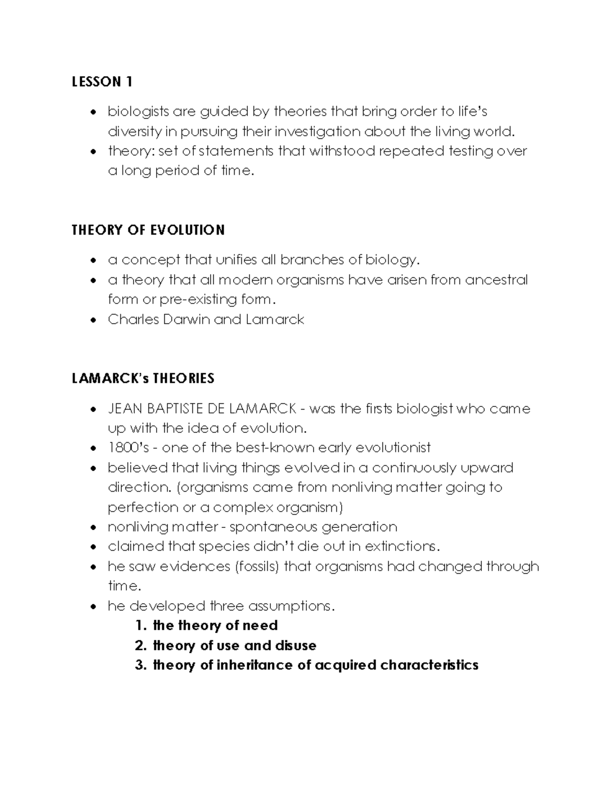 Lesson 1 - Theory OF Evolution - LESSON 1 biologists are guided by ...