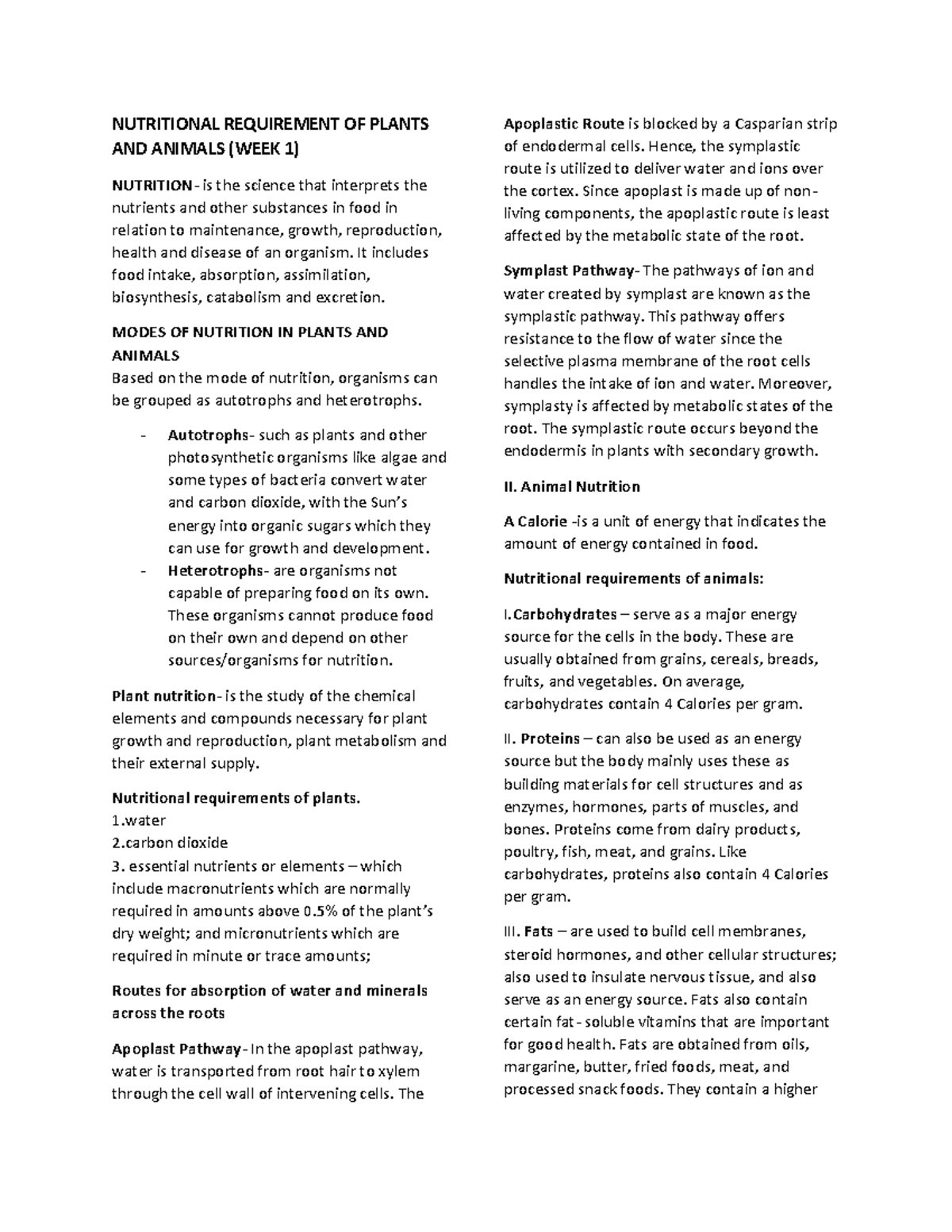 1st General Biology-Reviewer - NUTRITIONAL REQUIREMENT OF PLANTS AND ...