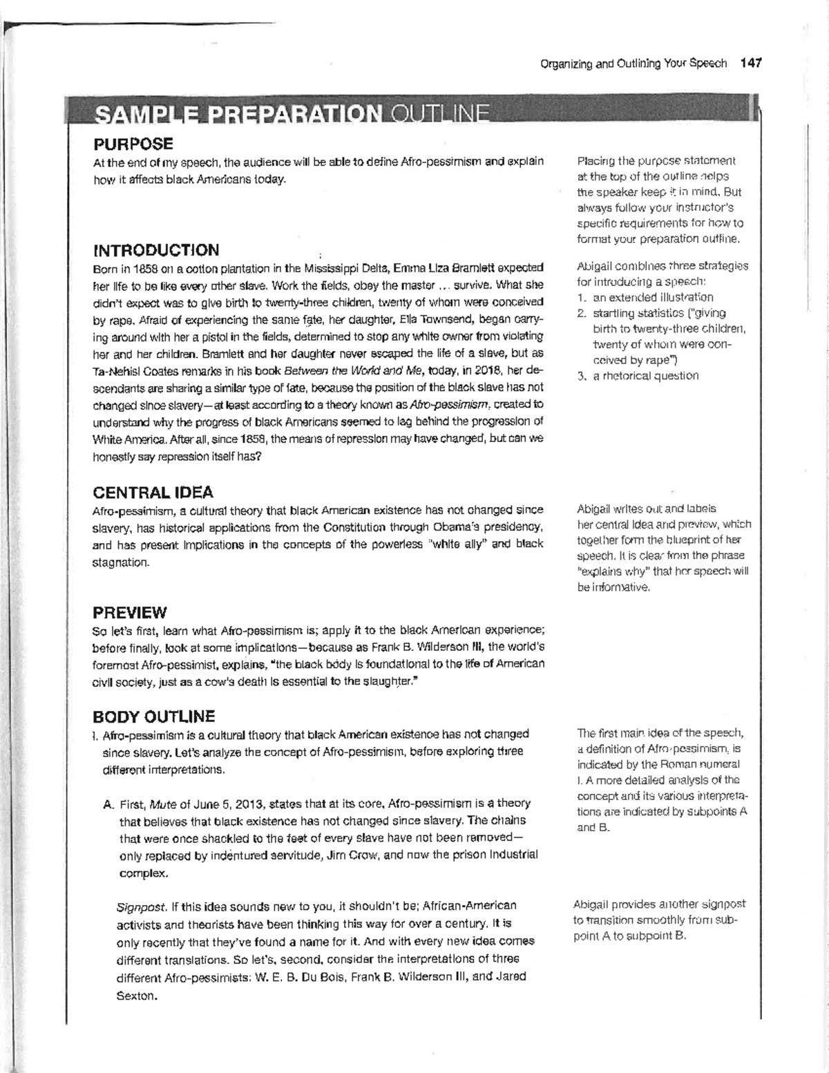 Sample Informative Outline - Organizing and Outlining Your Speech 147 ...