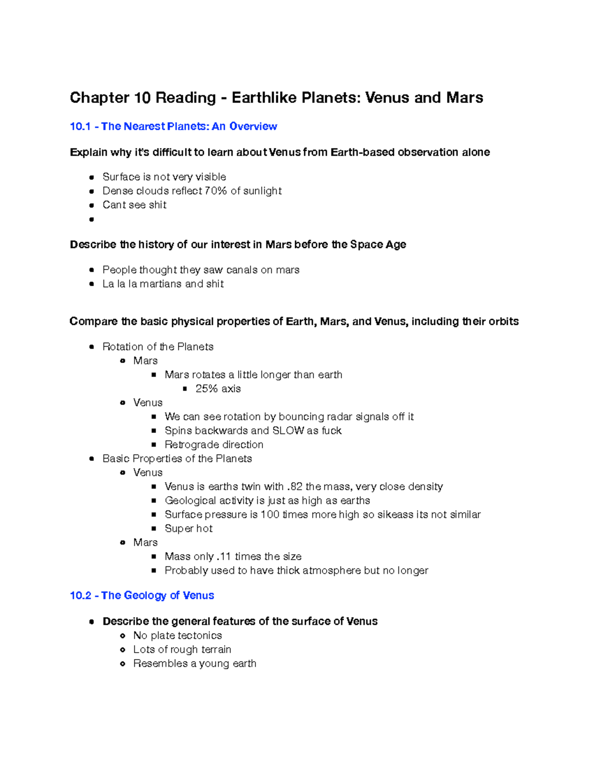 Chapter 10 Reading - Chapter 10 Reading - Earthlike Planets: Venus and ...