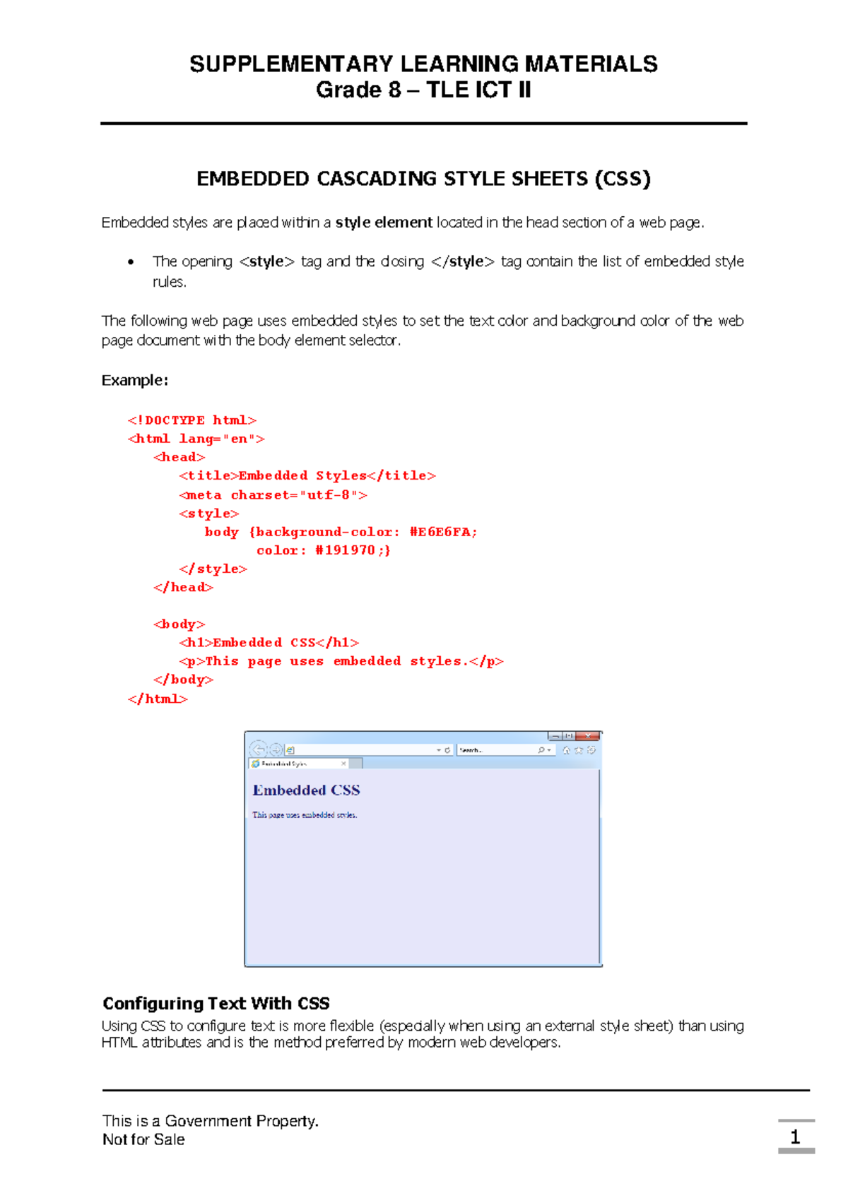 3 CSS Styling - Grade 8 – TLE ICT II This is a Government Property ...