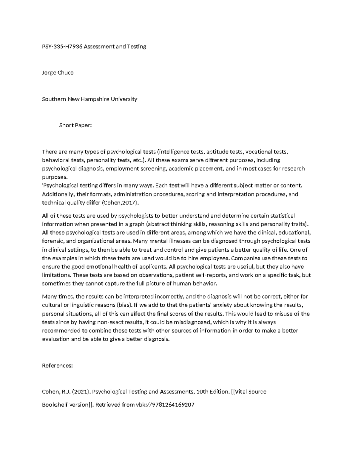 PSY-335-H7936 Assessment and Testing - PSY-335-H7936 Assessment and ...