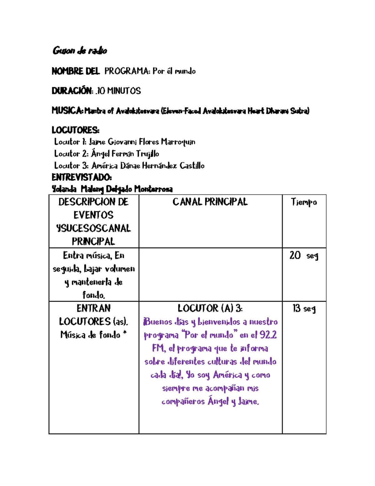 Guion de radio - nomas - Guion de radio NOMBRE DEL PROGRAMA: Por Èl ...