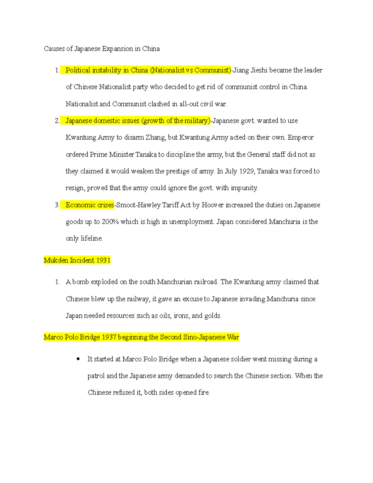 IB History Final - Causes of Japanese Expansion in China 1. Political ...