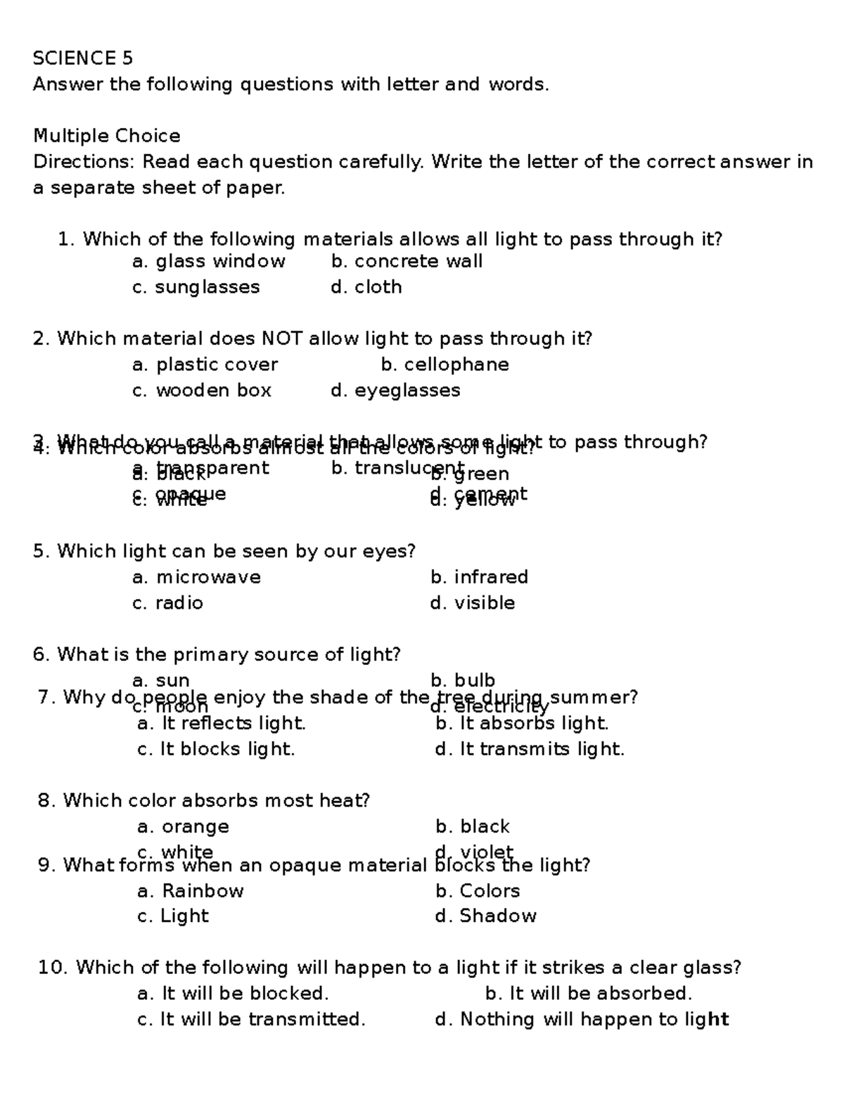 Science-5-Feb.-2024 - Just read - SCIENCE 5 Answer the following ...