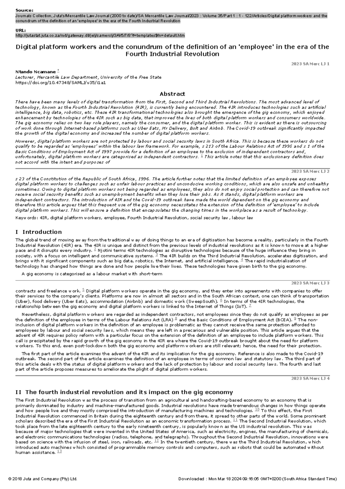 Digital platform workers and the conundrum of the definition of an ...