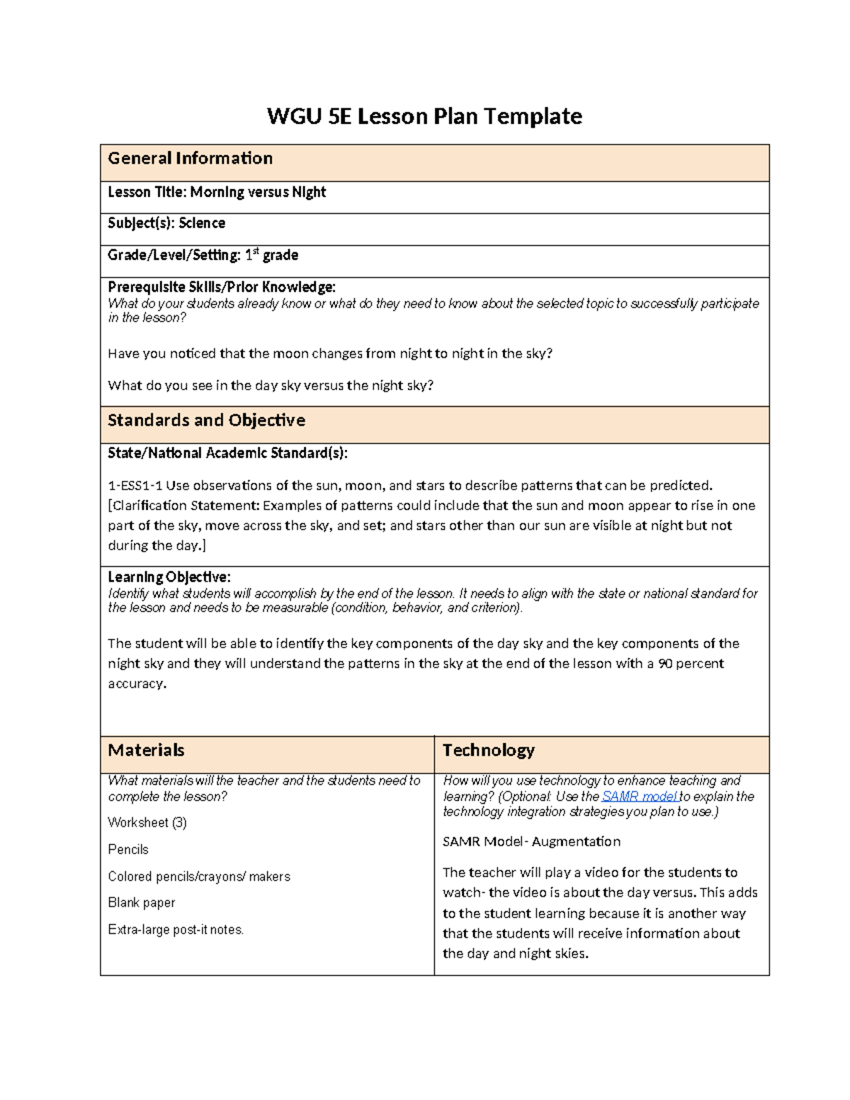 WGU 5E Lesson Plan Template - WGU 5E Lesson Plan Template General ...