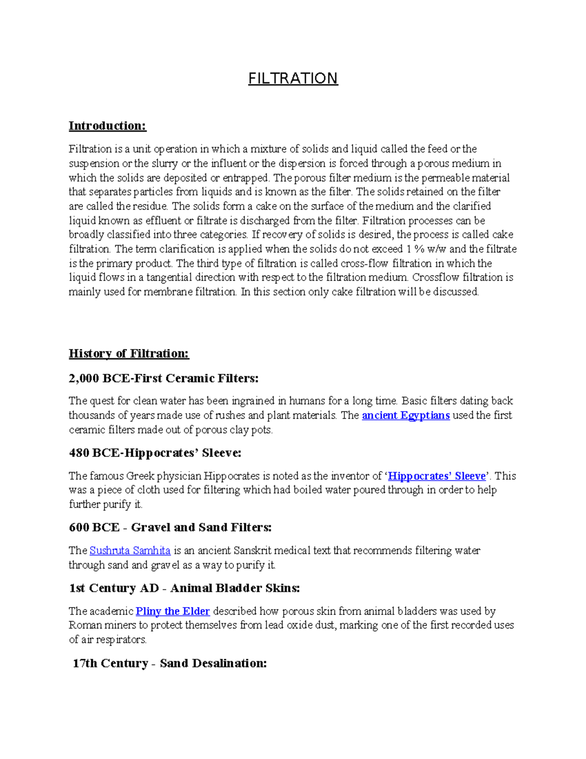 Filtration - FILTRATION Introduction: Filtration is a unit operation in ...