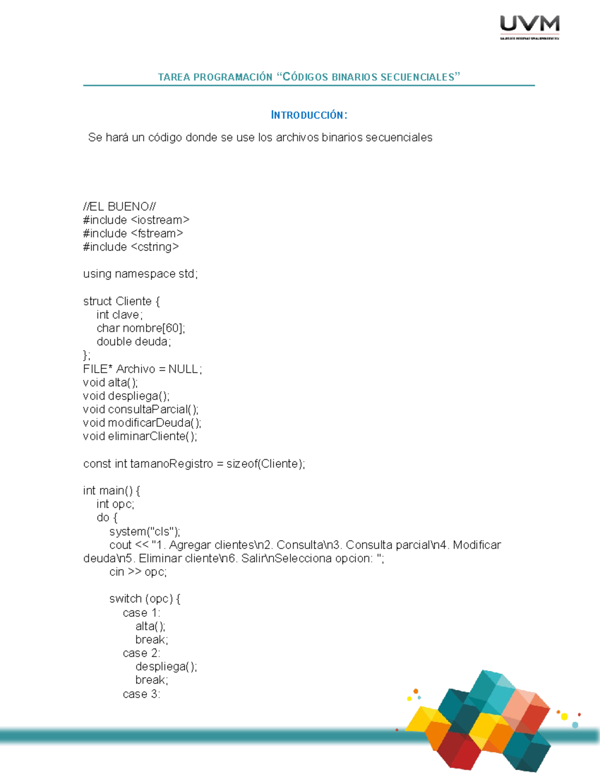 Códigos binarios secuenciales - TAREA PROGRAMACIÓN “CÓDIGOS BINARIOS SECUENCIALES” INTRODUCCIÓN ...