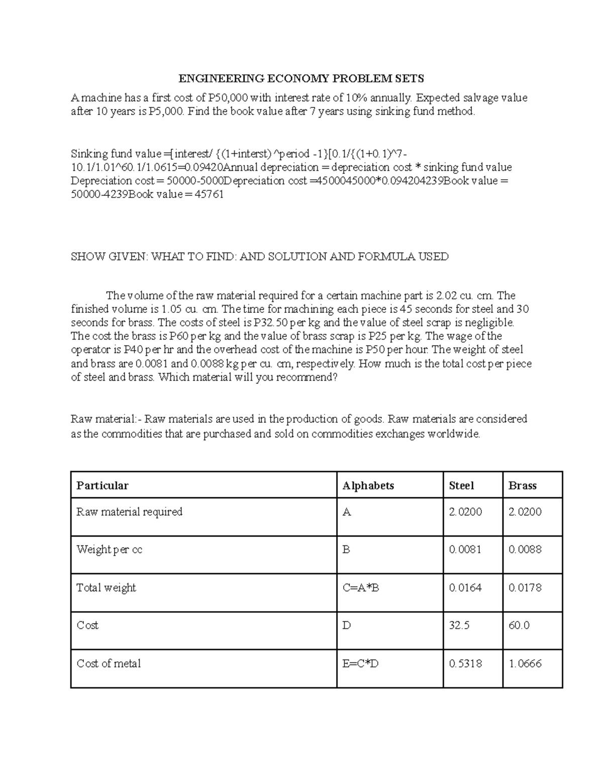 Engineering Economy Problem SETS - ENGINEERING ECONOMY PROBLEM SETS A ...
