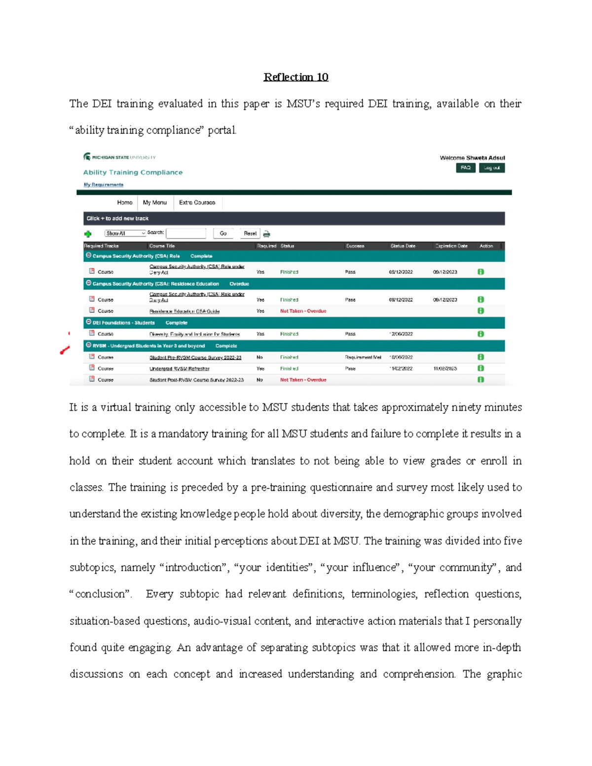 Reflection 10 - Reflection 10 The DEI training evaluated in this paper ...