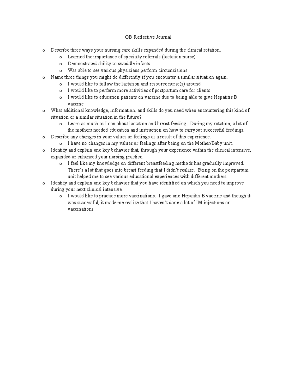 Maternity Nursing Reflective Journal - NURS 3310 - WGU - Studocu