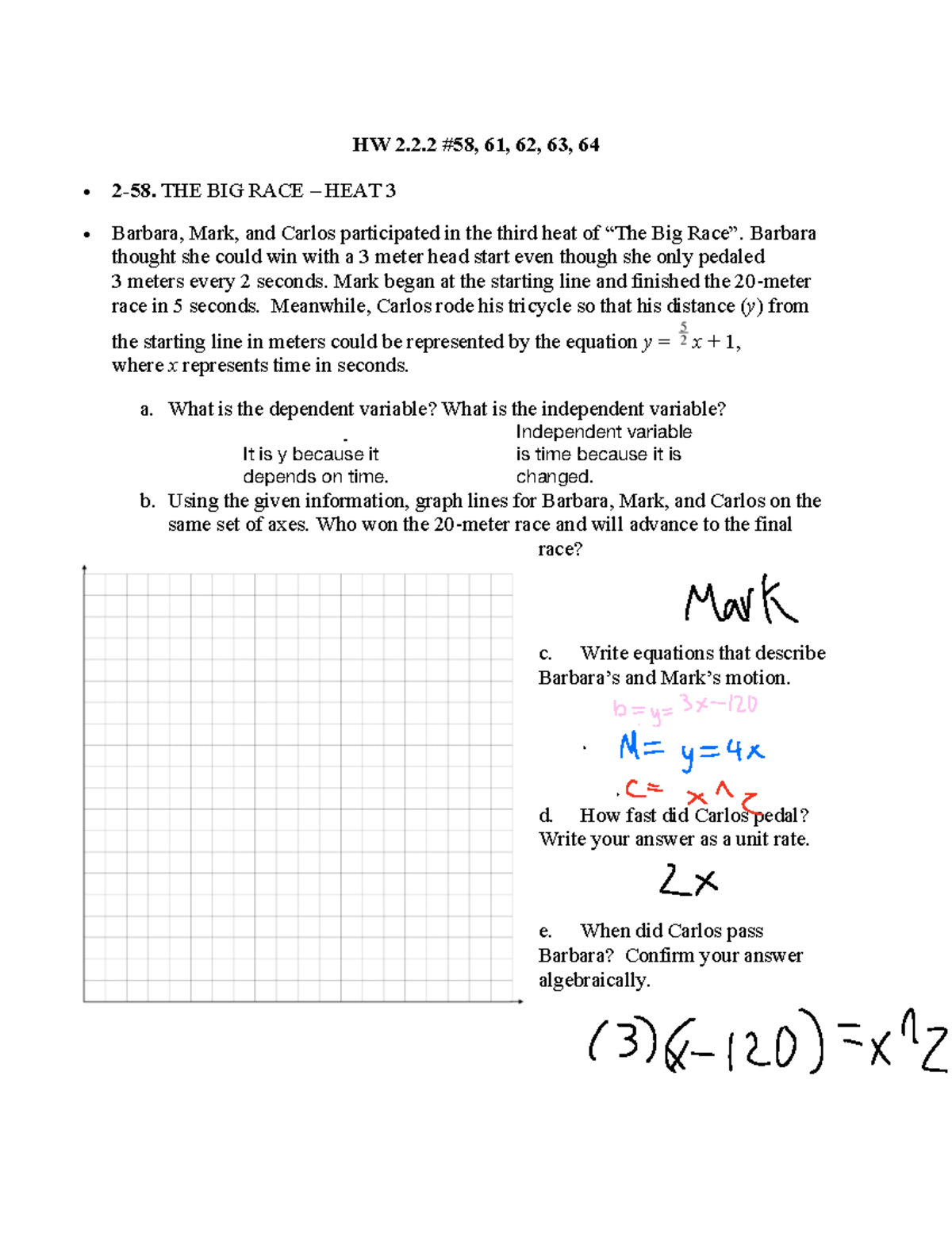 HW 2 - Balas - HW 2.2 #58, 61, 62, 63, 64 2 - 58. THE BIG RACE – HEAT 3 ...