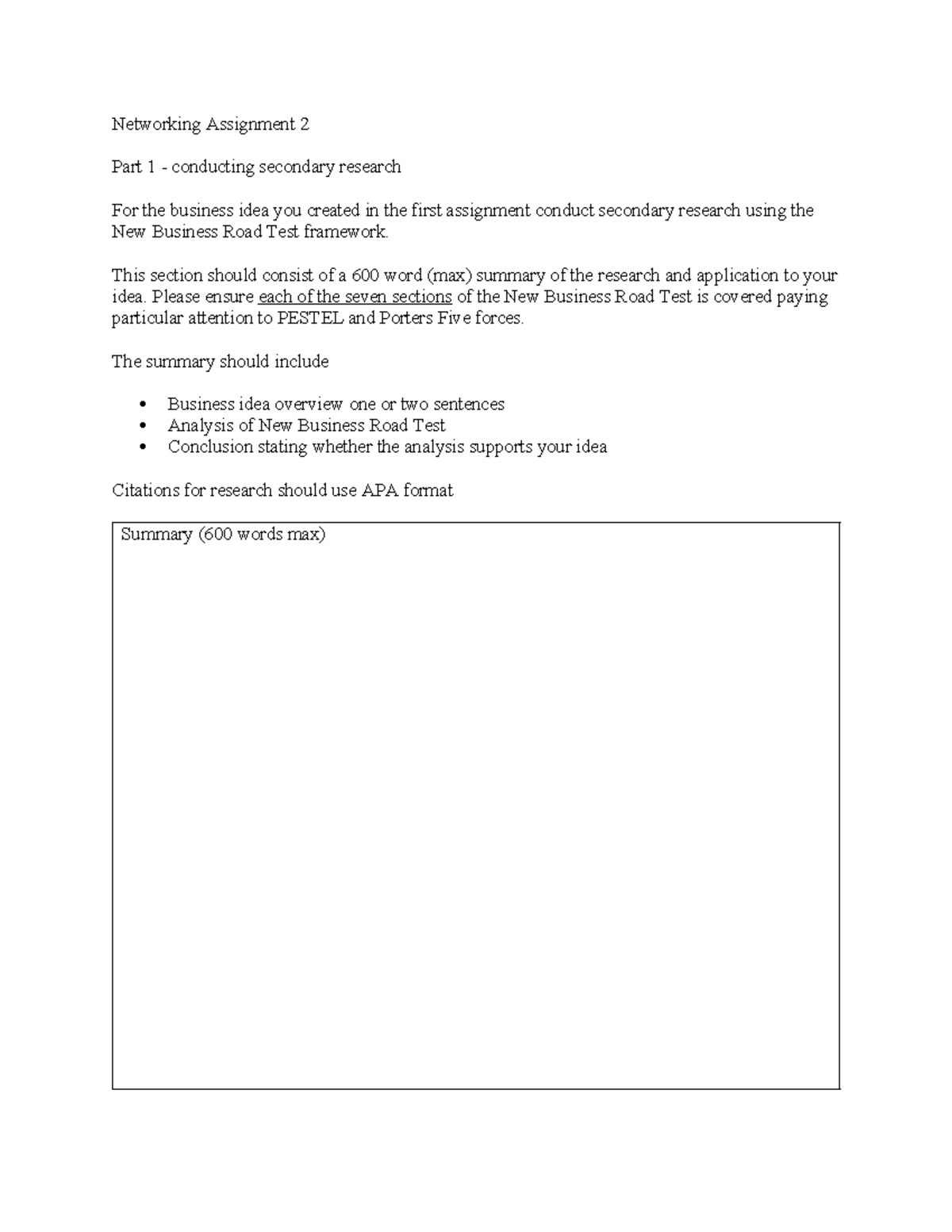 Networking 2 Part 1 Summary Template - Networking Assignment 2 Part 1 - conducting secondary ...