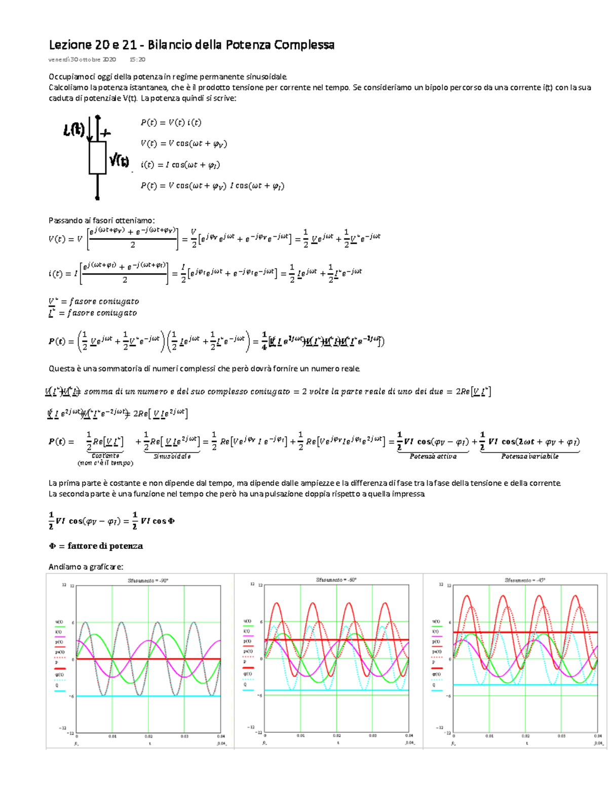 Lezione 20 e 21 - Bilancio della Potenza Complessa - Warning: TT: undefined function: 32 - Studocu