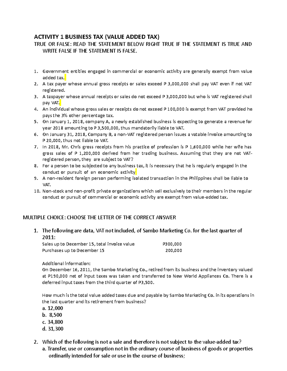 Inbound 624317711935561087 - ACTIVITY 1 BUSINESS TAX (VALUE ADDED TAX ...