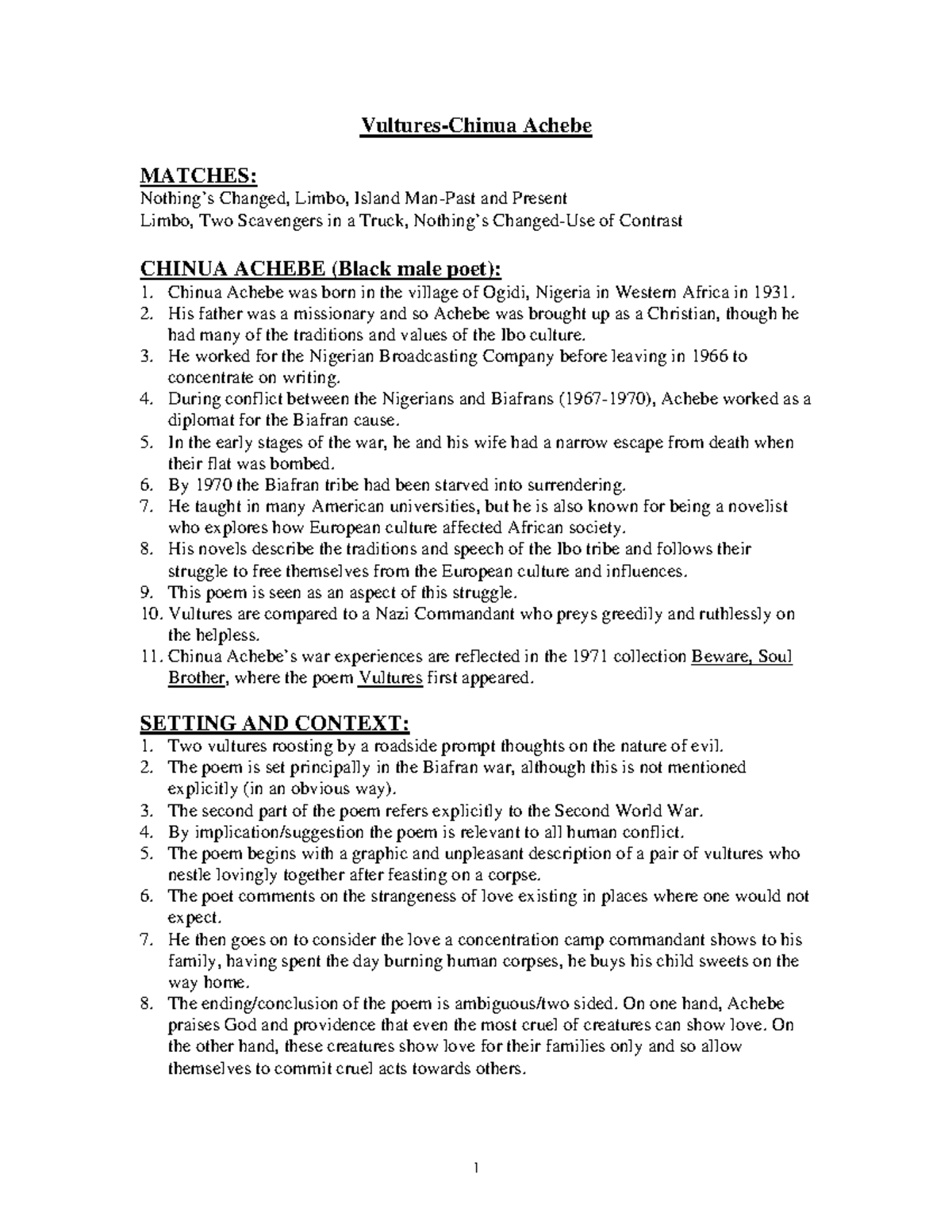 Poem 2 - english matric poem - Vultures-Chinua Achebe MATCHES: Nothing ...