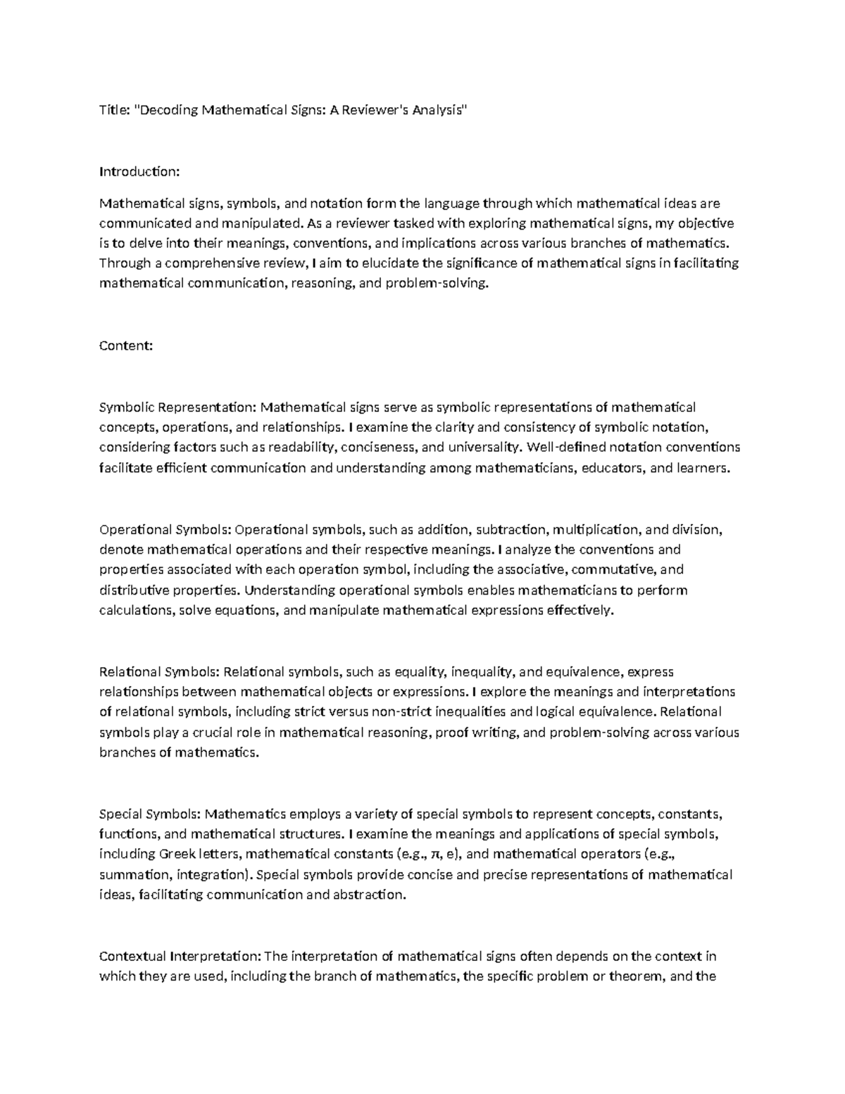 Mathematics signs - Title: "Decoding Mathematical Signs: A Reviewer's ...