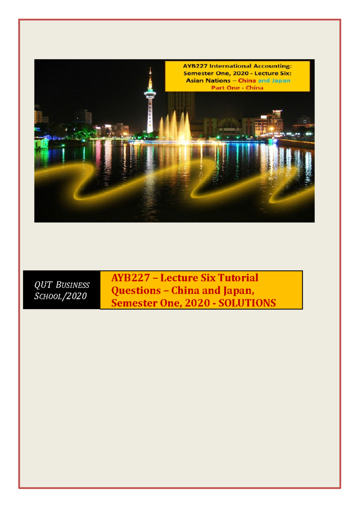AYB227 Lecture Six Chinaand Japan Updated Solutions 14BB Sem One 2020-2 ...