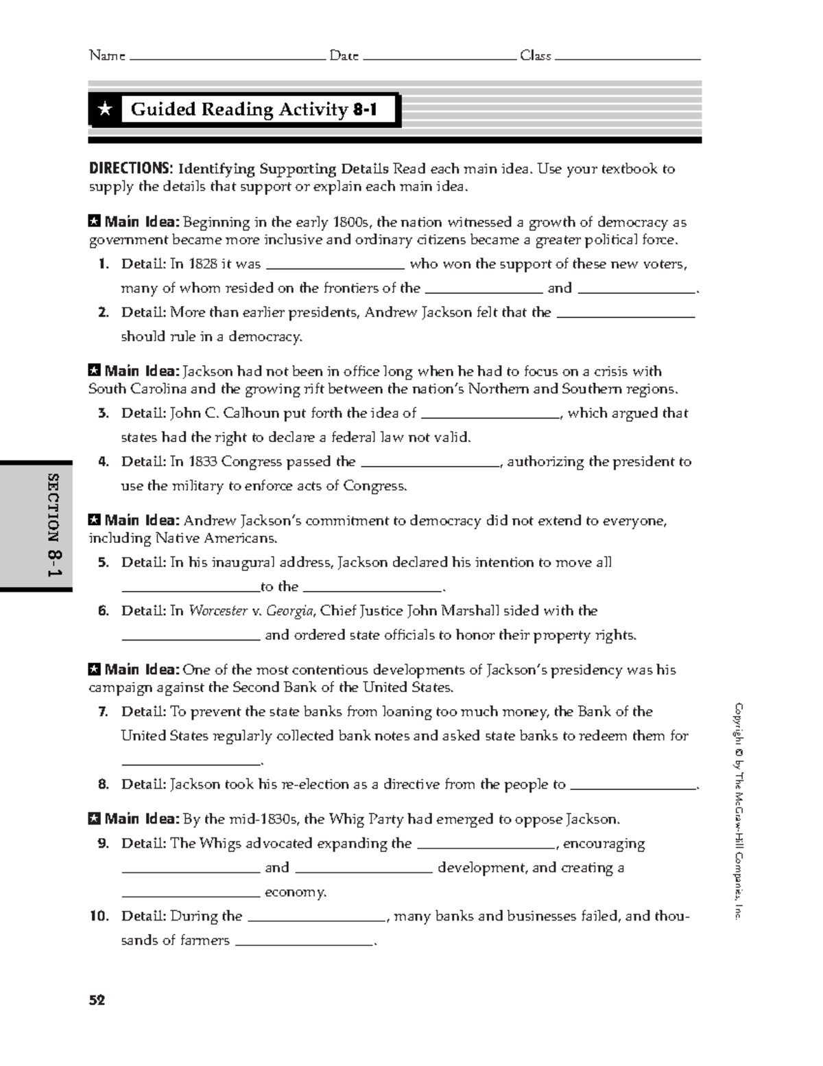 8-1 guided reading - 52 Copyright © by The McGraw-Hill Companies, Inc ...