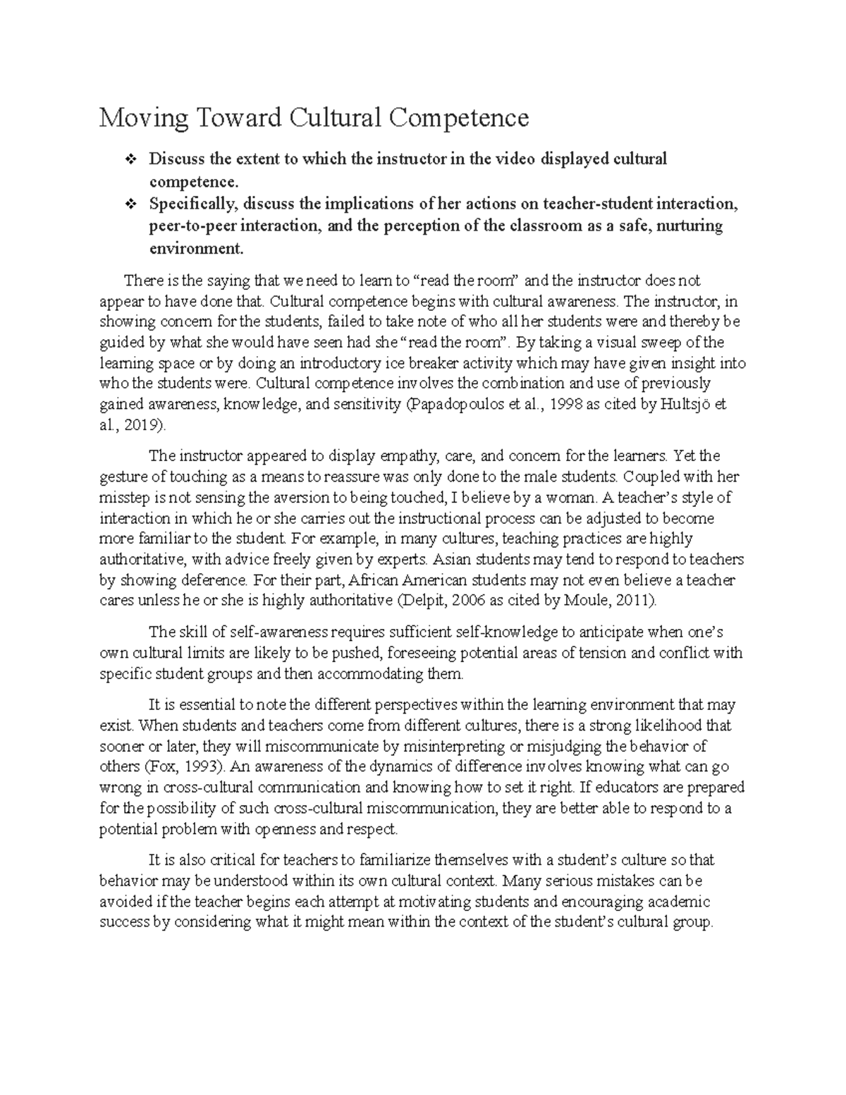 ed5342 u05d02 Moving Toward Cultural Competence - Moving Toward ...