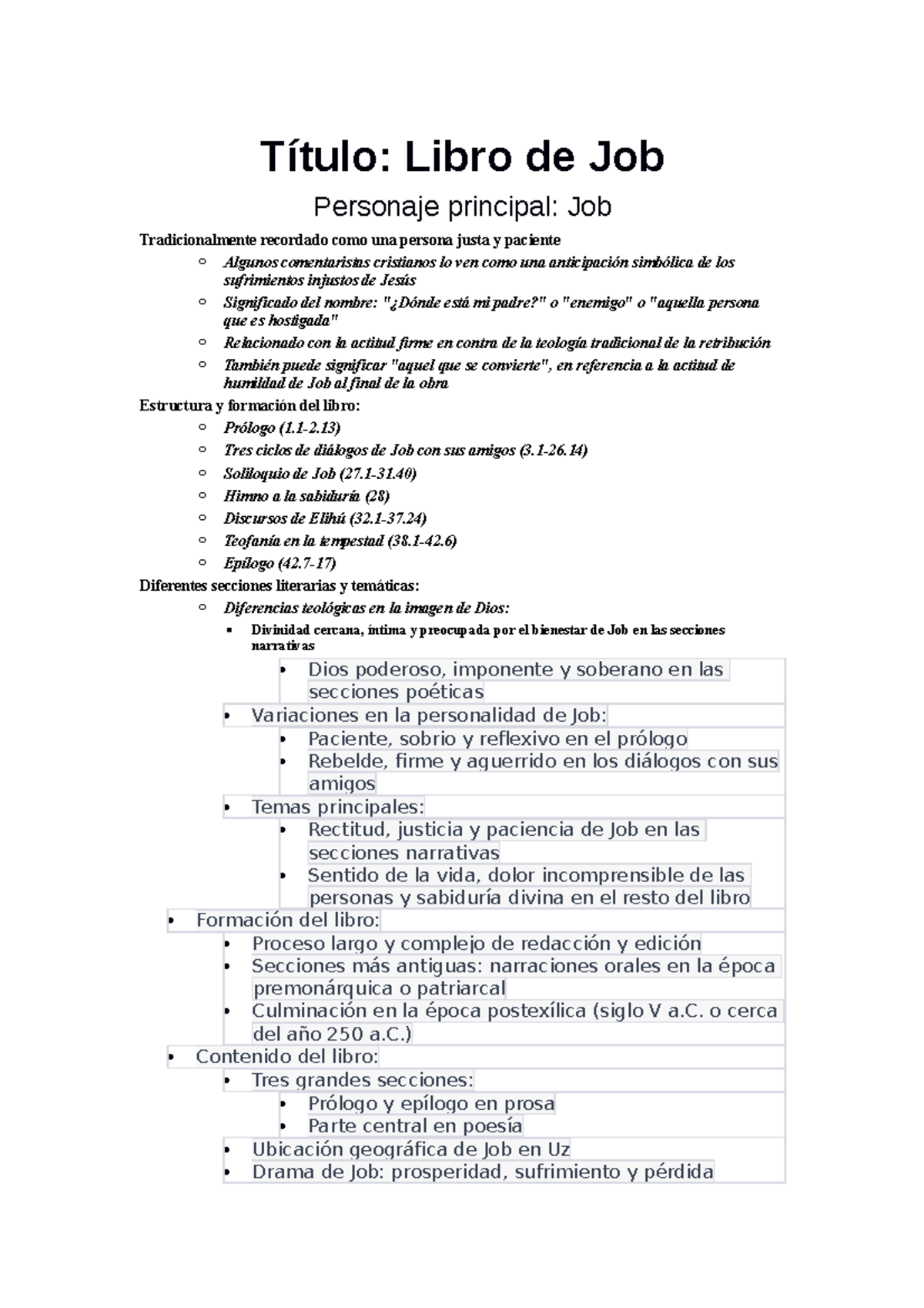 Esquema de JOB - otro - personal - Título: Libro de Job Personaje ...