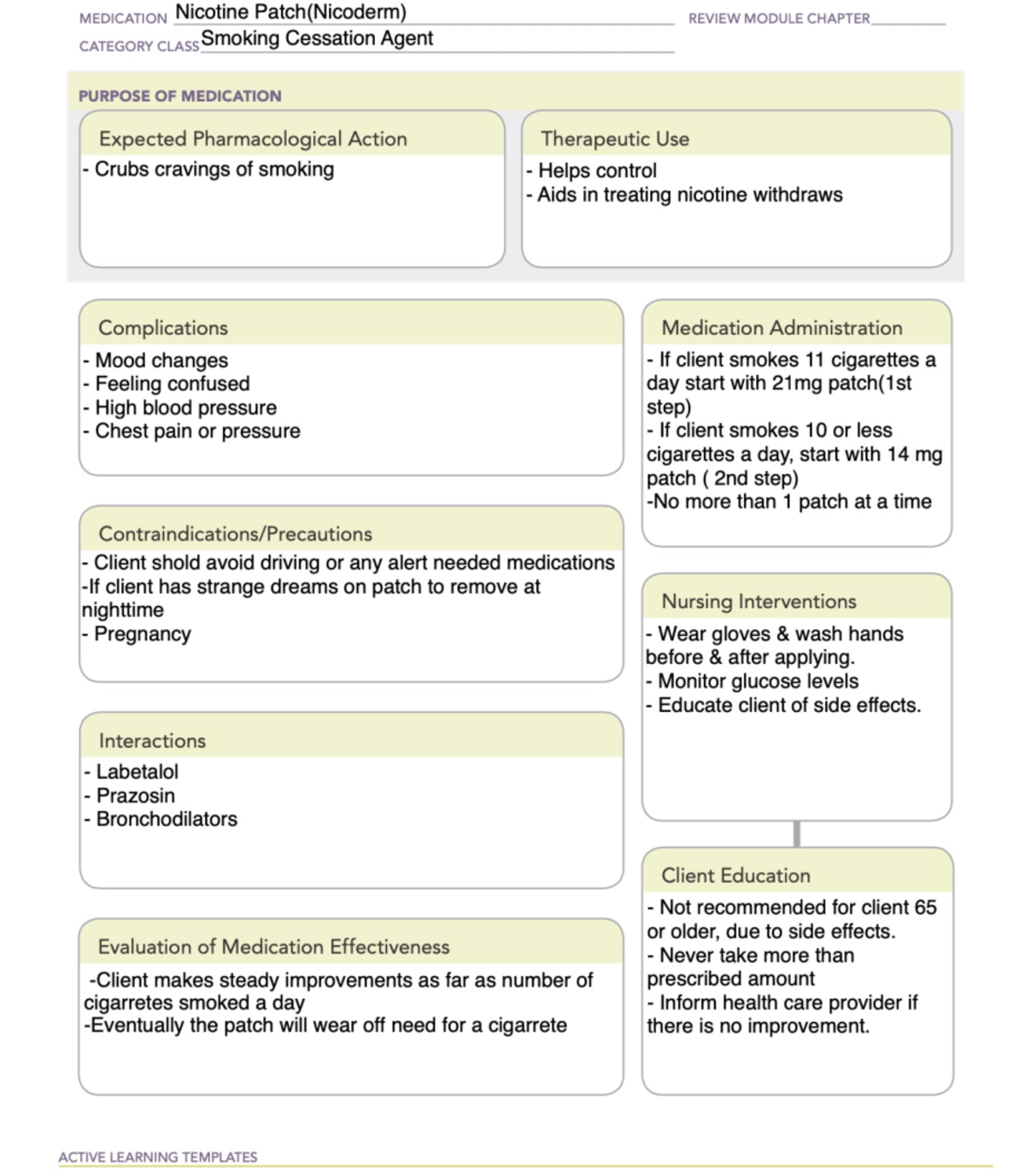 Nicotine patch med sheet - NURS 352 - Studocu